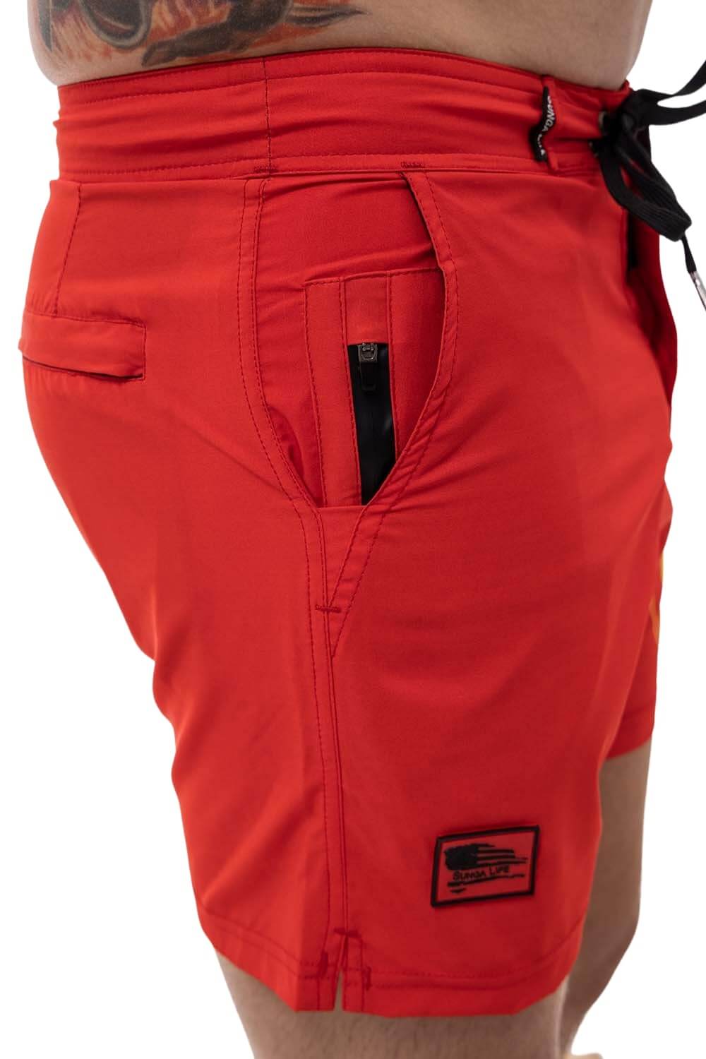 BAEWATCH Red Board Shorts, 4-Way Stretch Swimwear- Sunga Life