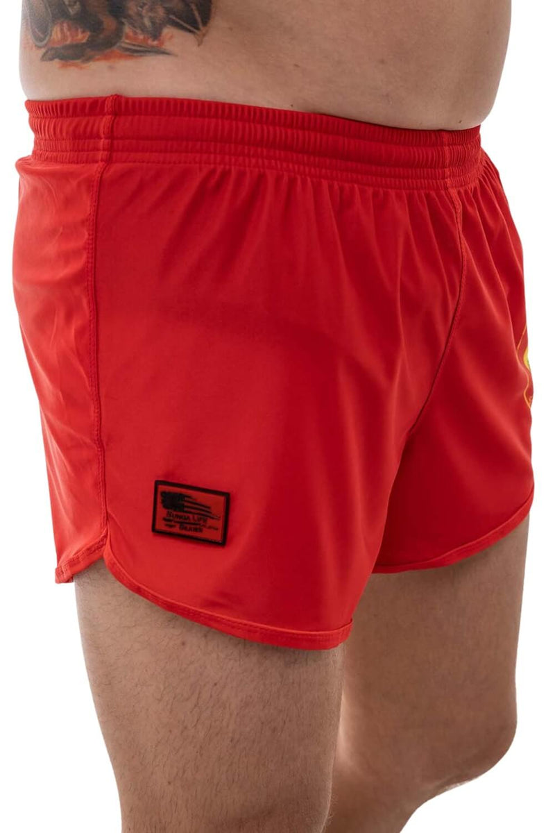 BAEWATCH Lifeguard Red Silkies, Men's Baywatch Shorts- Sunga Life